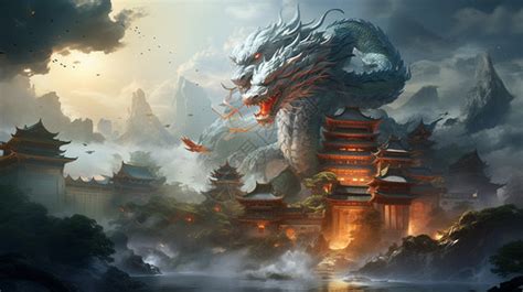 动画风格的祥龙出山插图插画图片下载 正版图片600443582 摄图网