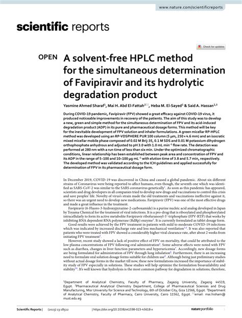 Pdf A Solvent Free Hplc Method For The Simultaneous Determination Of Favipiravir And Its