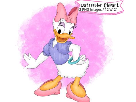 Daisy Duck Watercolor Clipart Cartoon Illustration Png Etsy