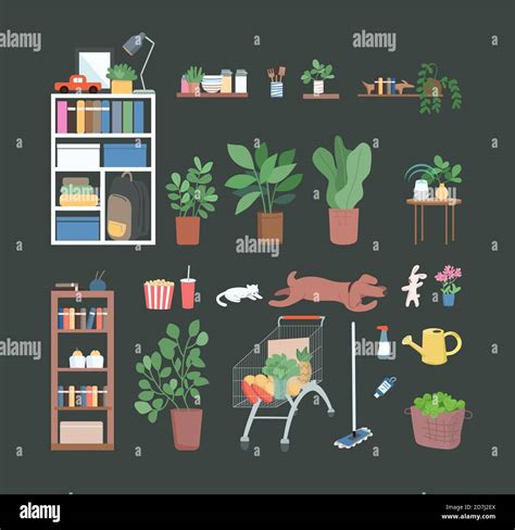 Household Flat Color Vector Objects Set Stock Vector Image And Art Alamy