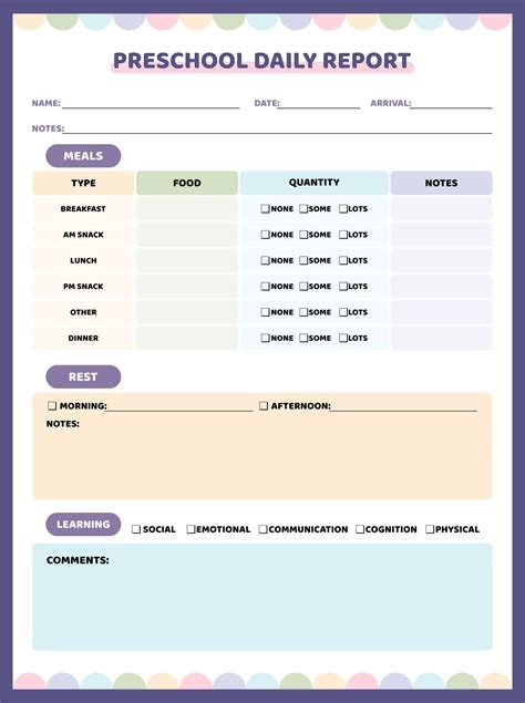Printable Preschool Daily Report Sheets Preschool Daily Report
