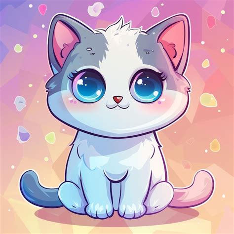 만화 스타일 치비 귀여운 고양이 프리미엄 Ai 생성 벡터