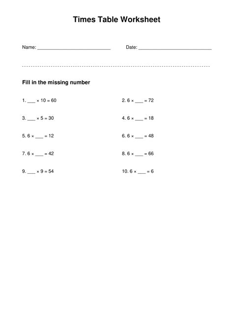 6 Times Table Worksheets