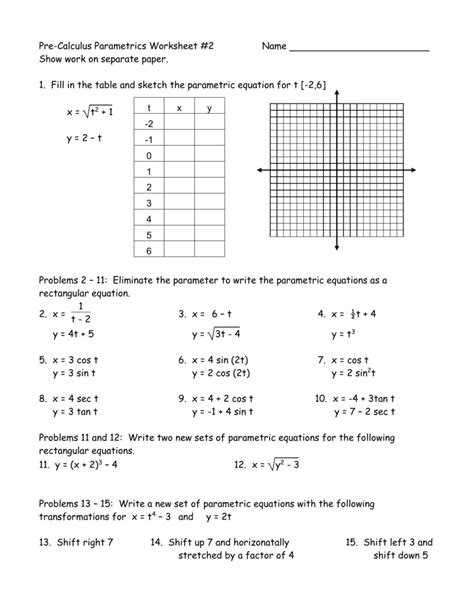 Parametric Equations Worksheet With Answers Equations Worksheets