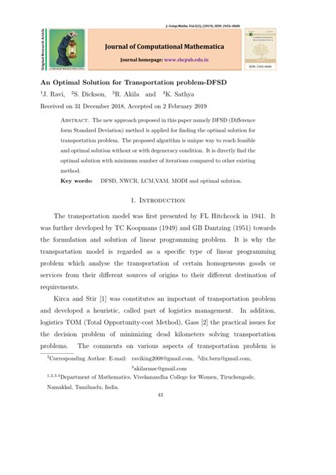 Pdf An Optimal Solution For Transportation Problem Dfsd 1