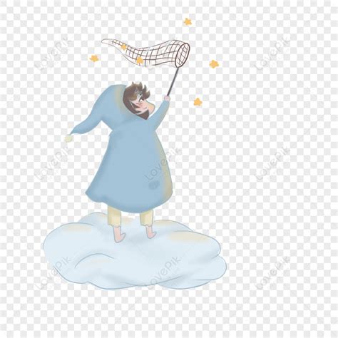 별 잡기 구름에 서있는 어린 소녀 Png 일러스트 무료 다운로드 Lovepik
