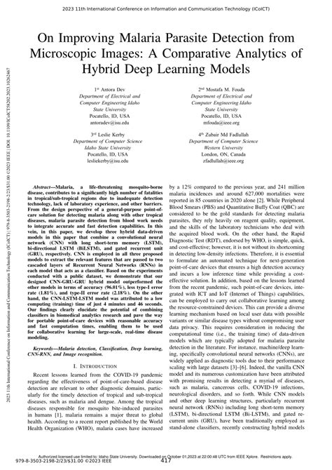 Pdf On Improving Malaria Parasite Detection From Microscopic Images A Comparative Analytics