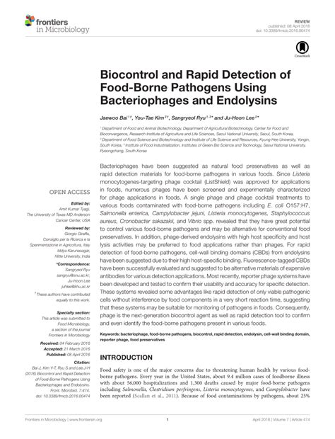 Pdf Biocontrol And Rapid Detection Of Food Borne Pathogens Using Bacteriophages And Endolysins
