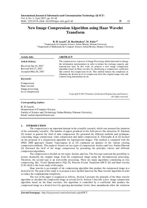 Pdf New Image Compression Algorithm Using Haar Wavelet Transform