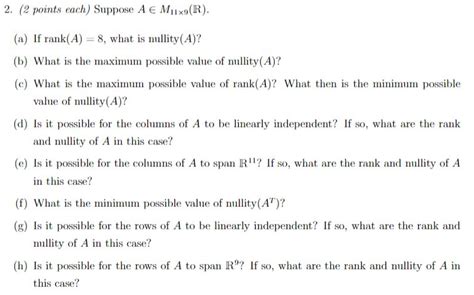 Solved A If Ranka8 What Is Nullitya B What Is