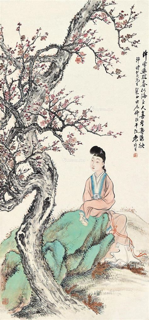 梅花仕女 屏轴 设色纸本2016年秋季艺术品拍卖会上海驰翰拍品价格图片拍卖专场拍卖会预展拍卖会结果卓克拍卖频道