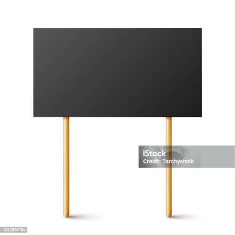 나무 홀더가있는 빈 검은 항의 표지판 사실적인 벡터 데모 배너입니다 스트라이크 액션 골판지 플래카드 모형 Revolution에