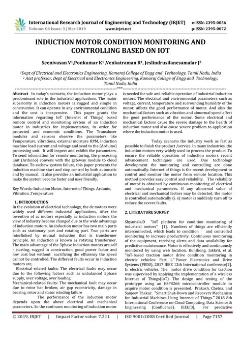 Irjet Induction Motor Condition Monitoring And Controlling Based On Iot Pdf