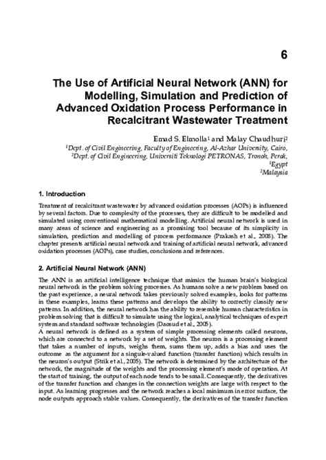 Pdf The Use Of Artificial Neural Network Ann For Modelling Simulation And Prediction Of