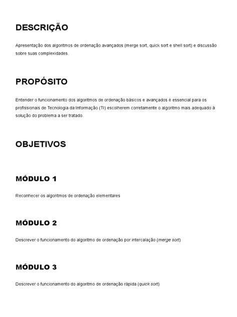 Algoritmos De Ordenação Pdf Algoritmos Recursão