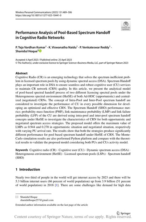 Performance Analysis Of Pool Based Spectrum Handoff In Cognitive Radio Networks
