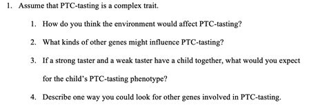 Solved 1 Assume That Ptc Tasting Is A Complex Trait 1 How