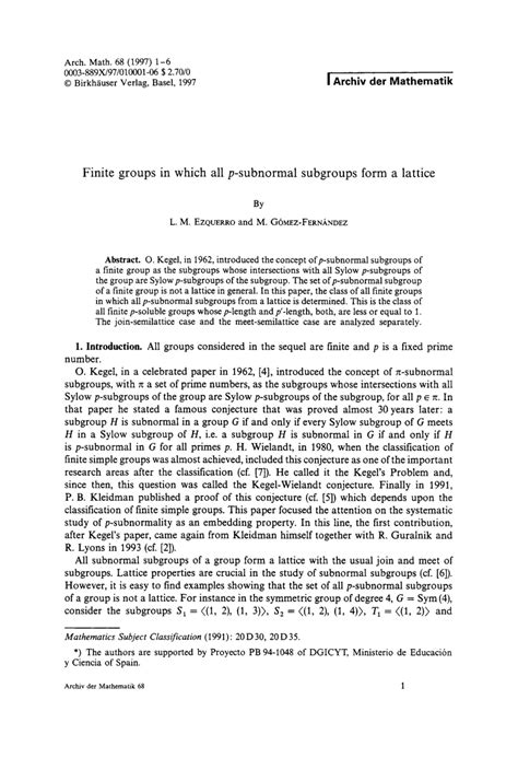 Pdf Finite Groups In Which All P Subnormal Subgroups Form A Lattice