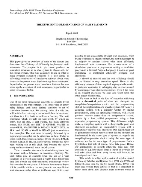 Pdf The Efficient Implementation Of Wait Statements