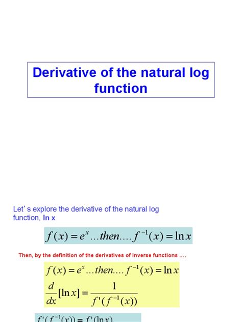 Derivative Of The Natural Log Function Pdf Pdf Logarithm Fraction