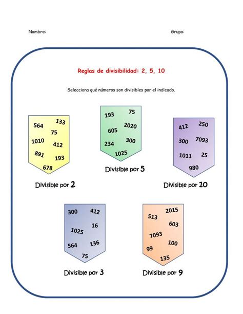 Práctica Reglas Divisibilidad 235910 Worksheet Reglas De
