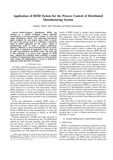 Pdf Application Of Rfid System For The Process Control Of Distributed Manufacturing System