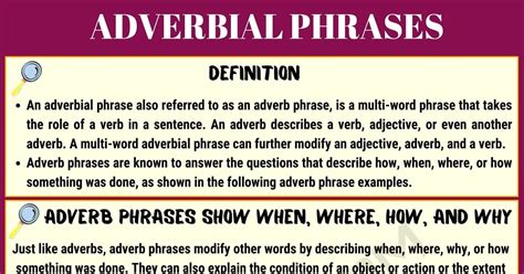 Adverbial Phrase Adverb Phrase Definition Usage And Examples Zohal
