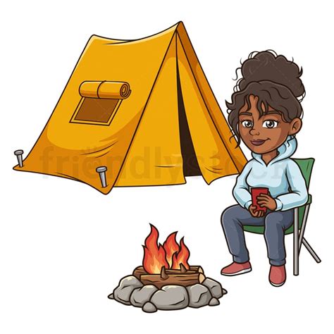 Cartoon Black Woman Camping Vector Clip Art Illustration Friendlystock