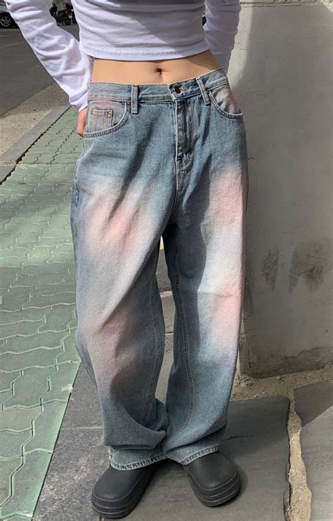 바코드 핏보장💟와이드핏 베이비 핑크 워싱 와이드 롱 데님 팬츠