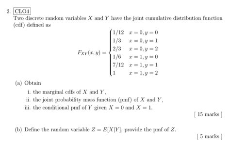 2 CLO 4 Two Discrete Random Variables X And Y StudyX