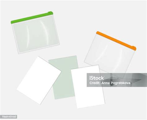 빈 A4 종이 시트 벡터 모형 현실적인 투명 플라스틱 지퍼 봉투 가방 투명 Pvc 파일 재킷 모형 지퍼 문서 홀더 케이스 템플릿 소매 의복에 대한 스톡 벡터 아트 및 기타