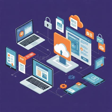 Cloud Computing Connecting Devices And Data Sharing Isometric Illustration Stock Illustration
