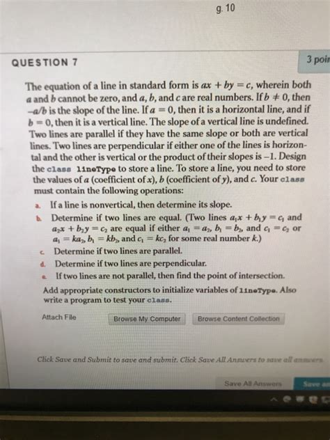solved g 10 question 7 3 poir the equation of a line in