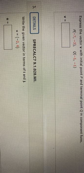 Solved Express The Vector V With Initial Point P And