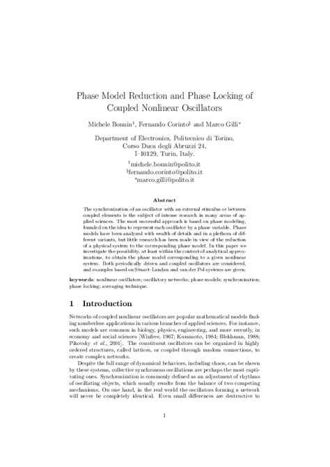 Pdf Phase Model Reduction And Phase Locking Of Coupled Nonlinear Oscillators