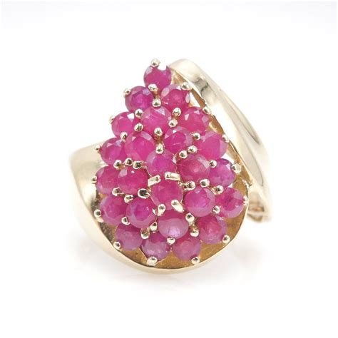 Teardrop Ruby Cluster In Yellow Gold Bypass Ring Brushed White Gold Ring White Gold Rings