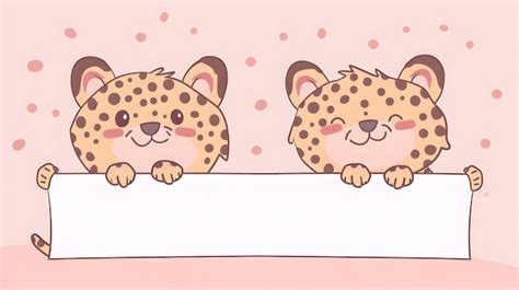 Cute Leopard Cubs Peeking Through A Blank Banner Or Sign Premium Ai