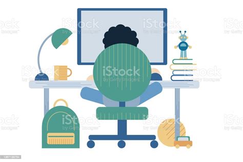 집에서 침실에서 공부하고 숙제를하는 아이의 벡터 일러스트 개발에 대한 스톡 벡터 아트 및 기타 이미지 개발 공부 교사 교육 관련 직업 Istock