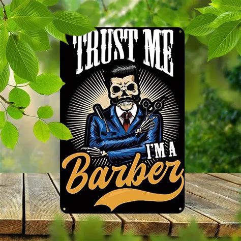 1개의 빈티지 이발소 금속 주석 간판 알루미늄 벽 예술 가정 카페 및 상점 장식 독특한 해골 디자인 이상적인 Temu