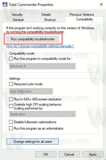 Change Compatibility Mode Settings For Apps In Windows