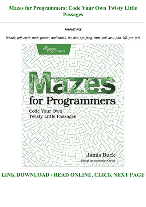 Ebook Mazes For Programmers Code Your Own Twisty Little Passages
