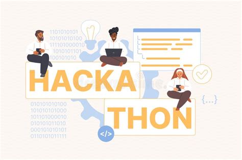 Hackathon Infographic Banner Programmers Web Developers Designers Working On Software Stock