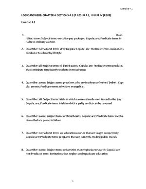 Logic Answers Ch Sections I II III IV Exercise LOGIC ANSWERS CHAPTER SECTIONS
