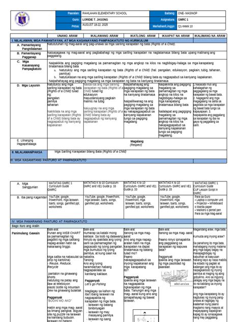 Week 8 Gmrc Day 1 To 5 Pdf