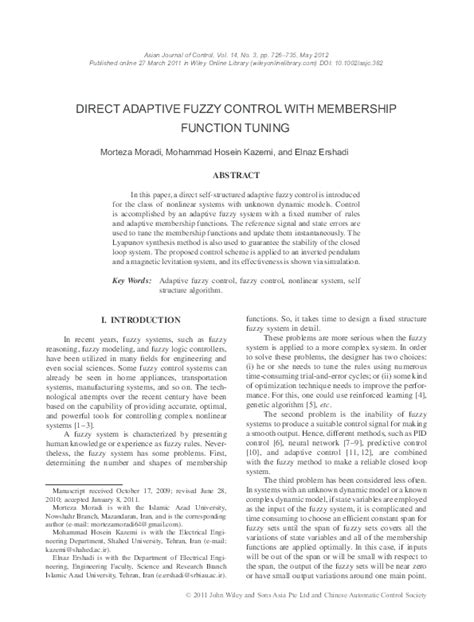 Pdf Direct Adaptive Fuzzy Control With Membership Function Tuning