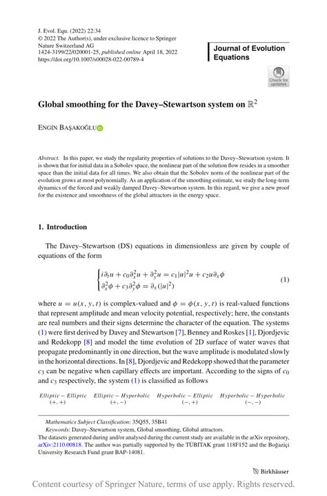 Global Smoothing For The Daveystewartson System On Mathbb R 2 Request Pdf