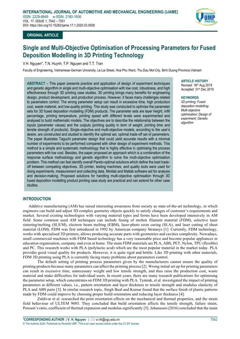 Pdf Single And Multi Objective Optimisation Of Processing Parameters For Fused Deposition