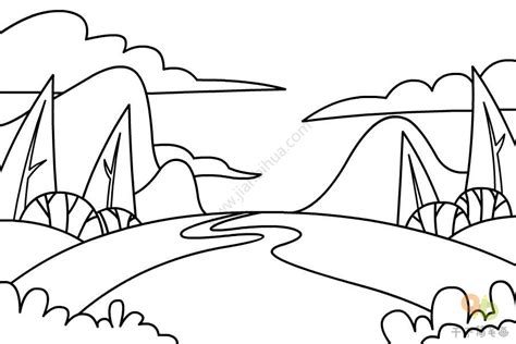 自然场景简笔画 自然简笔画大自然 大山谷图库