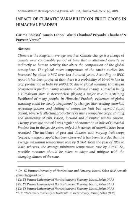 Pdf Impact Of Climatic Variability On Fruit Crops In Himachal Pradesh