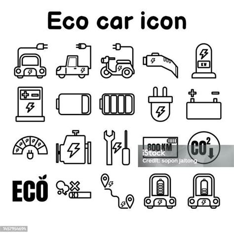 에코 자동차 라인 아이콘 청정 에너지 차량 개념 엔진 전기 기호입니다 연비 미래 친환경 차량 흰색 배경에 벡터 그림입니다 교통수단에 대한 스톡 벡터 아트 및 기타 이미지